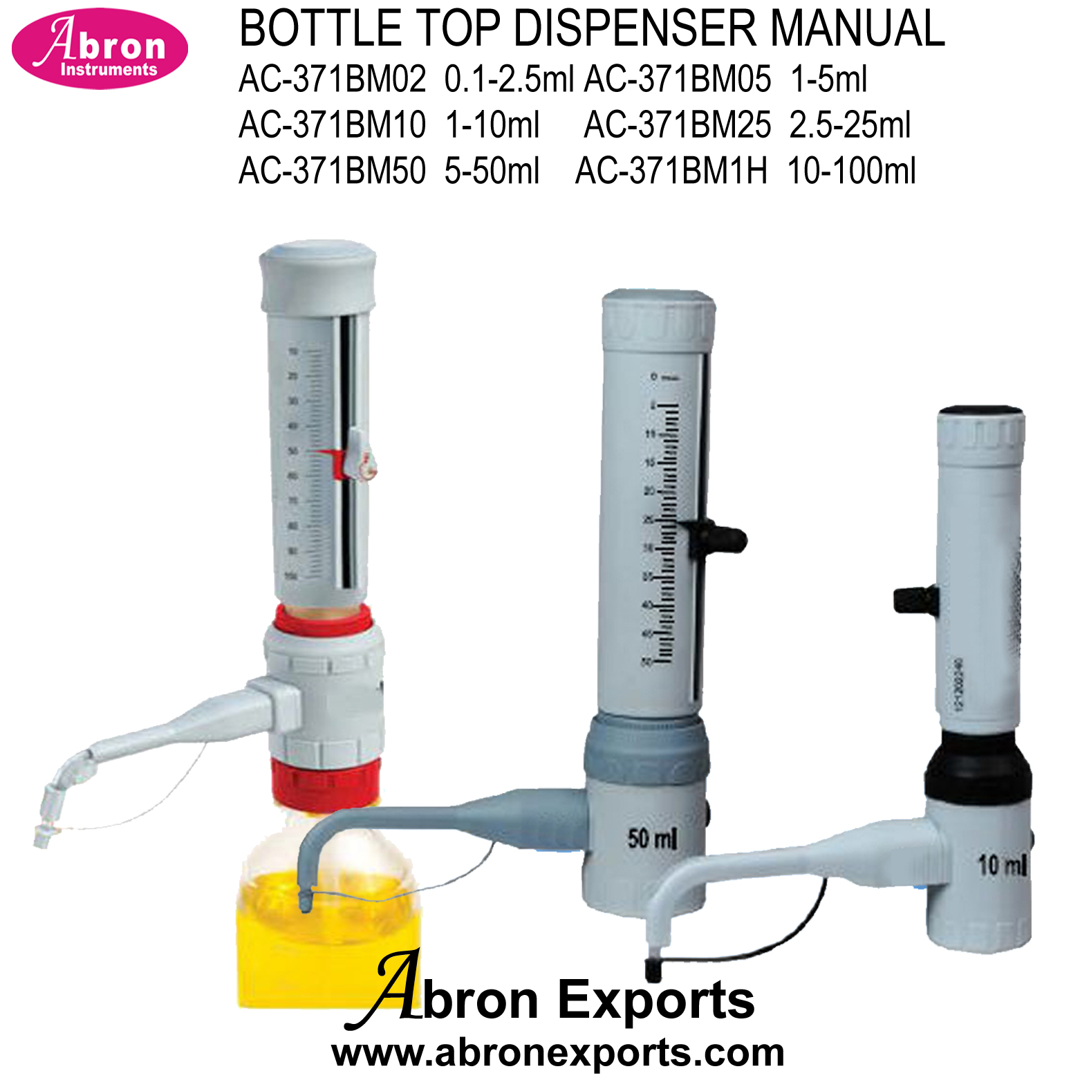 Bottle top dispensers auto Burette Digital manual 10mlx1ml 1-5ml 2.5-25 or 5-50mlx1ml 10-100ml ...